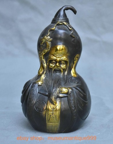 6.8" ancient China Chinese purple bronze Gilt god of longevity bottle ...
