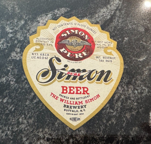 C) IRTP SIMON PURE BEER 12OZ BOTTLE LABEL WILLIAM SIMON BREWING BUFFALO ...