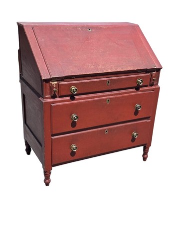 folk art slant desk red wash old surface red paint 2pc unusual sheraton ...