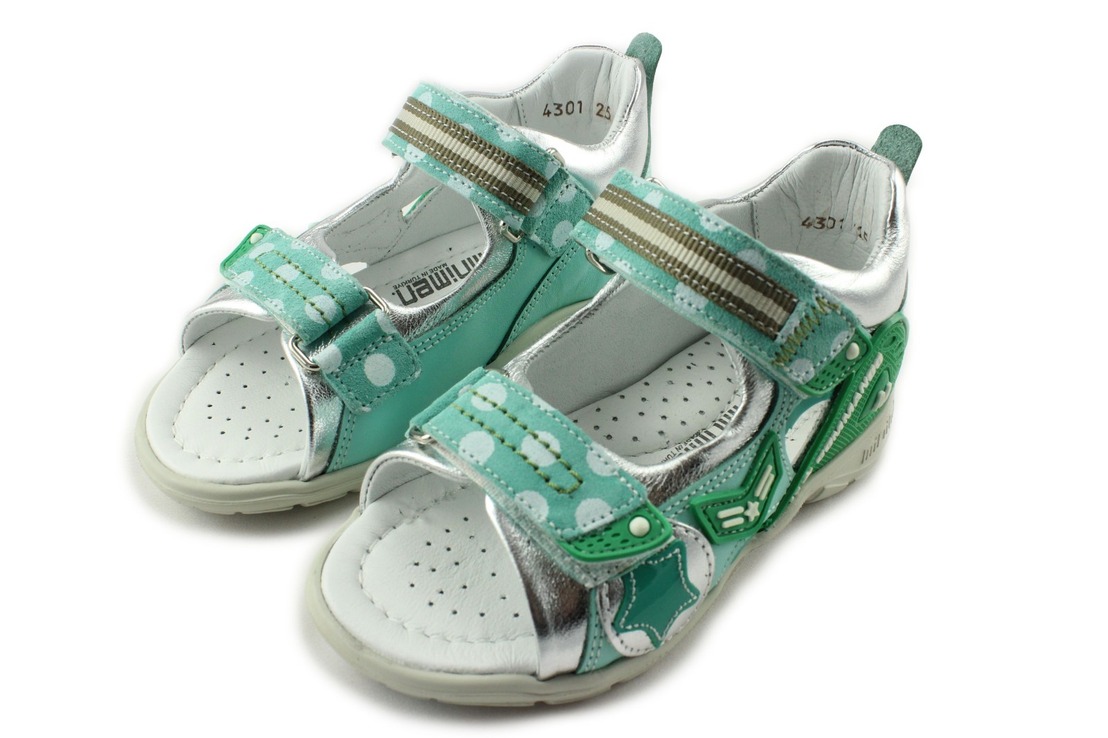 Minimen Girls Open toe leather sandals (4301-13-6A Turquoise) Made in ...