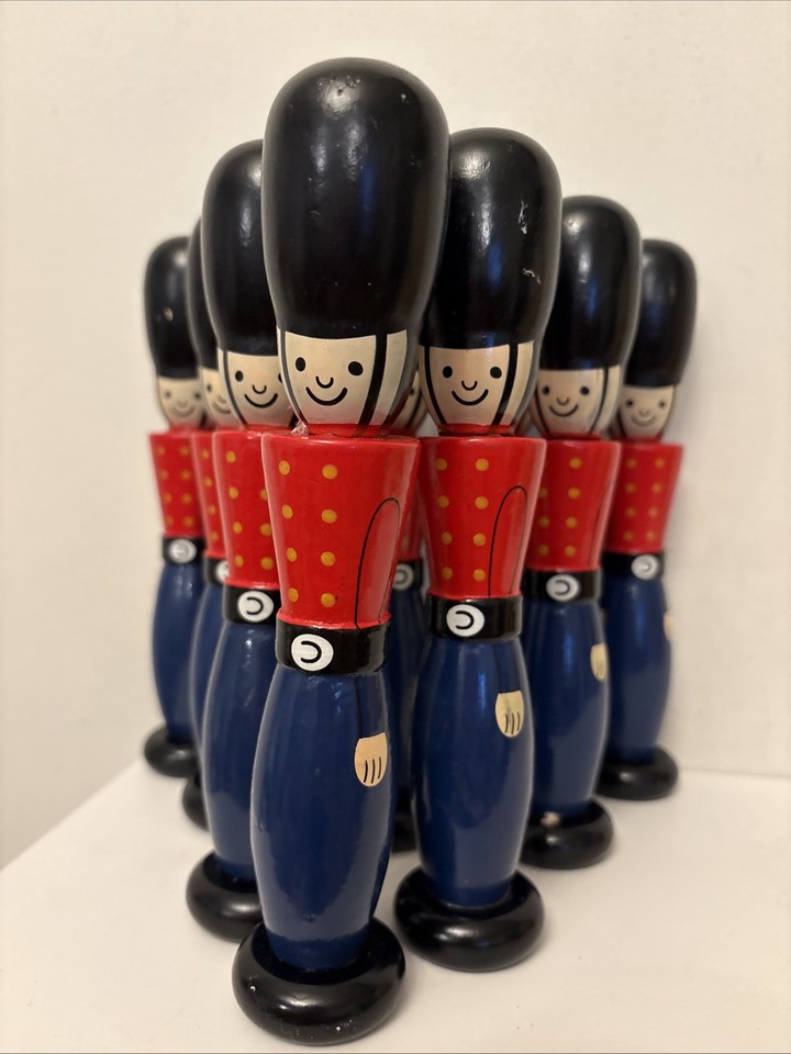 Wooden Wood 10 Standing Soldier London Guard Skittles 8” Game Figure ...