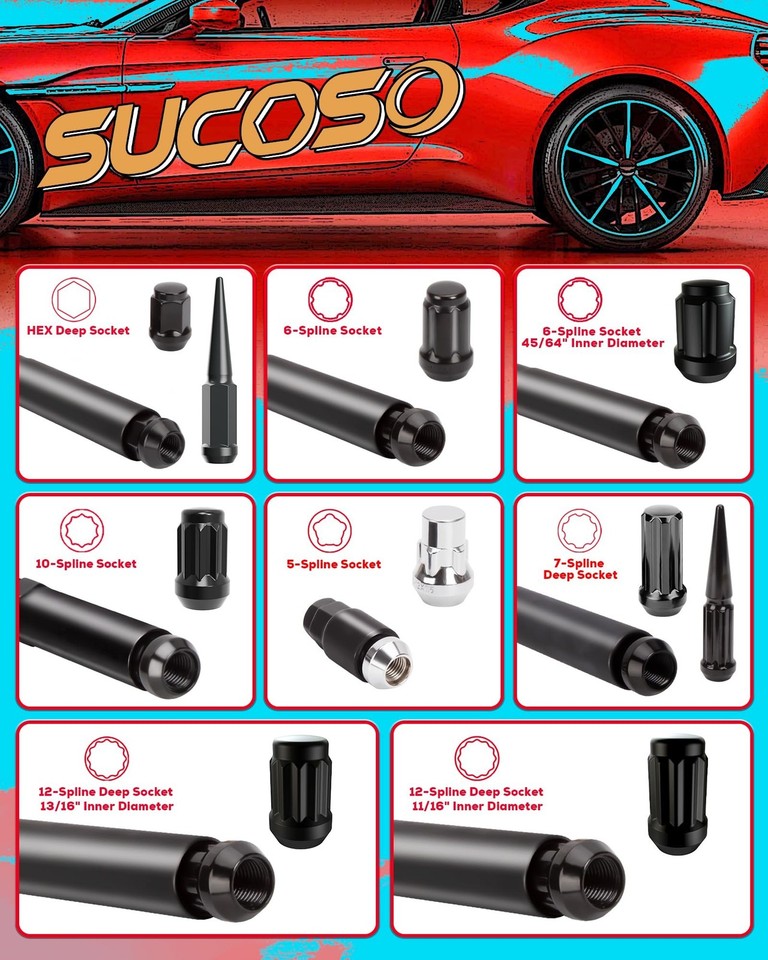 Lug Nut Socket Set, 8PC SAE & Metric Wheel Lock Removal Key Kit for ...