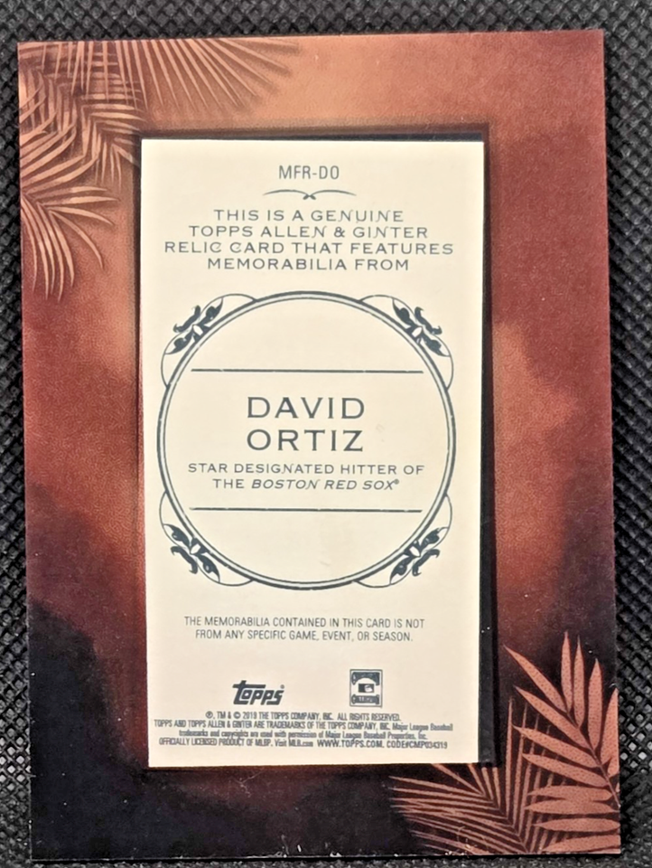 2019 Topps Allen & Ginter Mini Framed Relics David Ortiz #MFR-DO NM ...