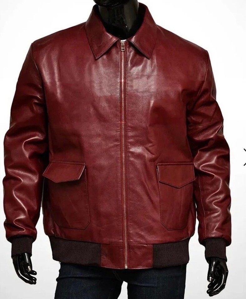 Drake Maroon Real Genuine Solid Casual Motorcycle Biker Bomber Leather ...