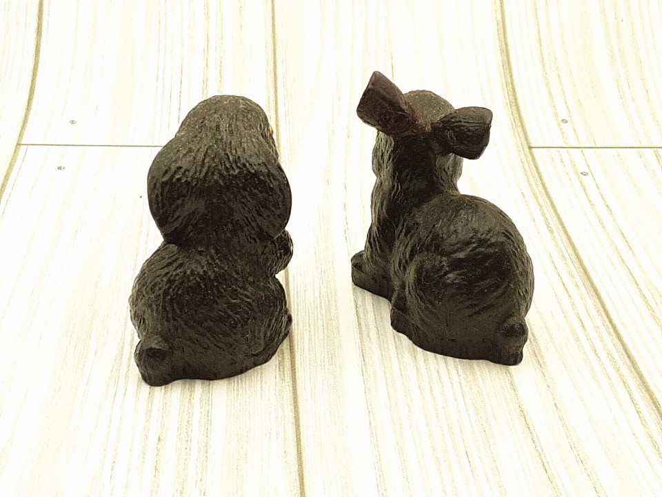 2 Coal Bunny Rabbits Handcrafted Coal W/ Google Eyes USA Vintage *READ ...