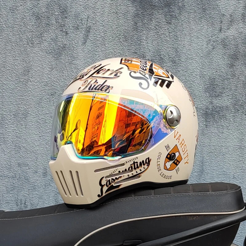 Retro Motorcycle Helmet Light Cruiser Full Face Motorbike Helmet DOT ...