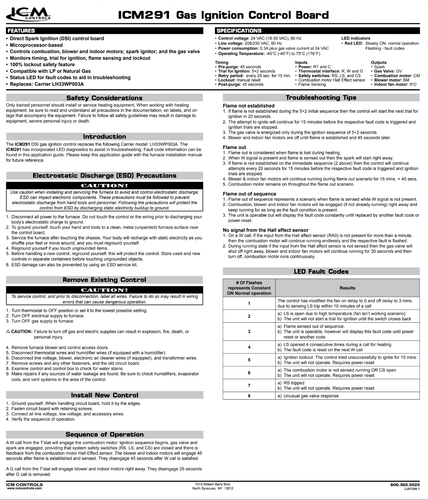 Icm Controls Icm291 Furnace Control Board- Carrier Bryant Furnace ...