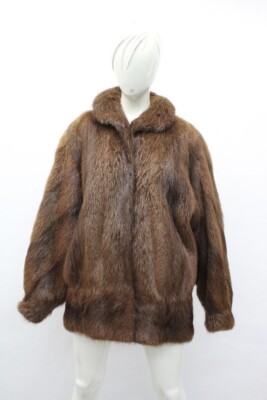 SHOWROOM NEW BROWN NUTRIA FUR COAT JACKET COAT WOMEN WOMAN 8-10 MEDIUM ...