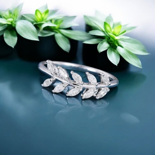 2Ct Marquise Cut Lab Created Diamond Leaf Ring Band 14K White Gold Plated | eBay