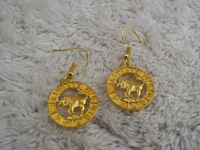 Goldtone Zodiac Taurus Bull Pierced Earrings (B43) | eBay