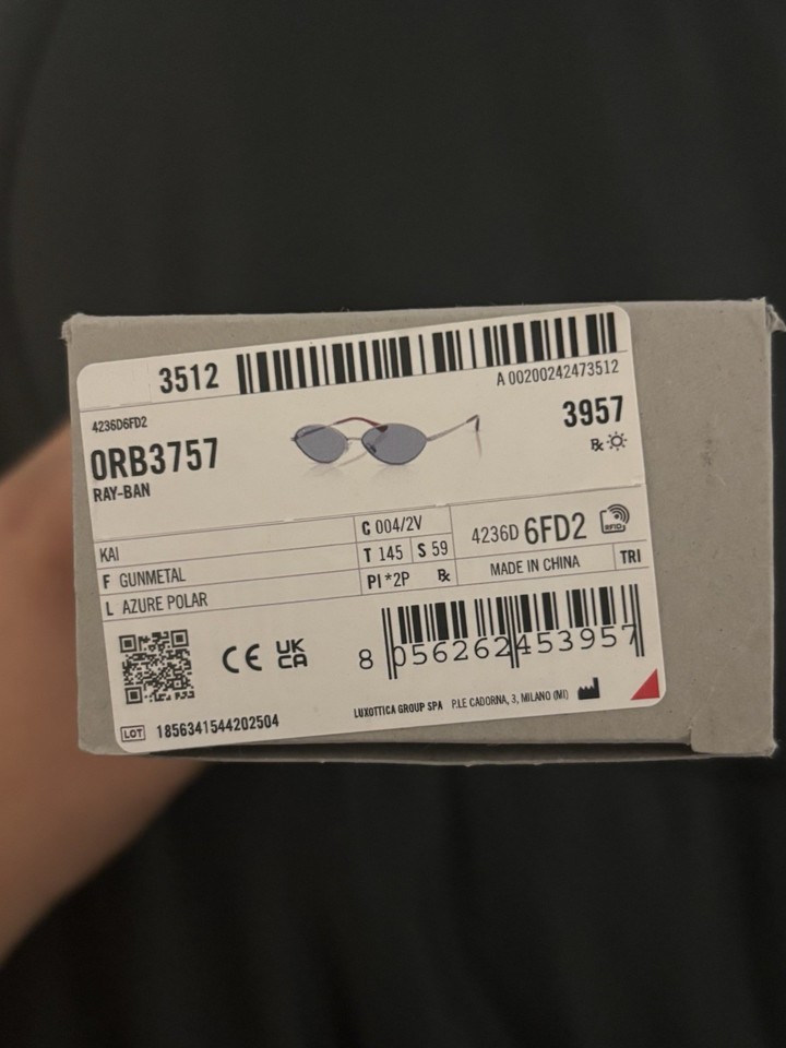 RAY-BAN KAI POLARIZED SUNGLASSES RB3757 004/2V GUNMETAL FRAME AZURE ...