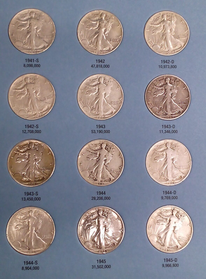 WALKING LIBERTY HALF DOLLAR COLLECTION 1937 TO 1947 NUMBER TWO & 38 DTP ...