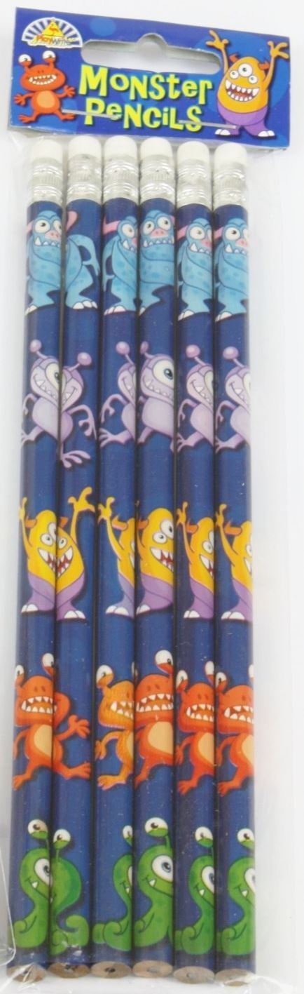 6 Monster Alien Theme Pencils With Eraser School Party Bag Filler ...
