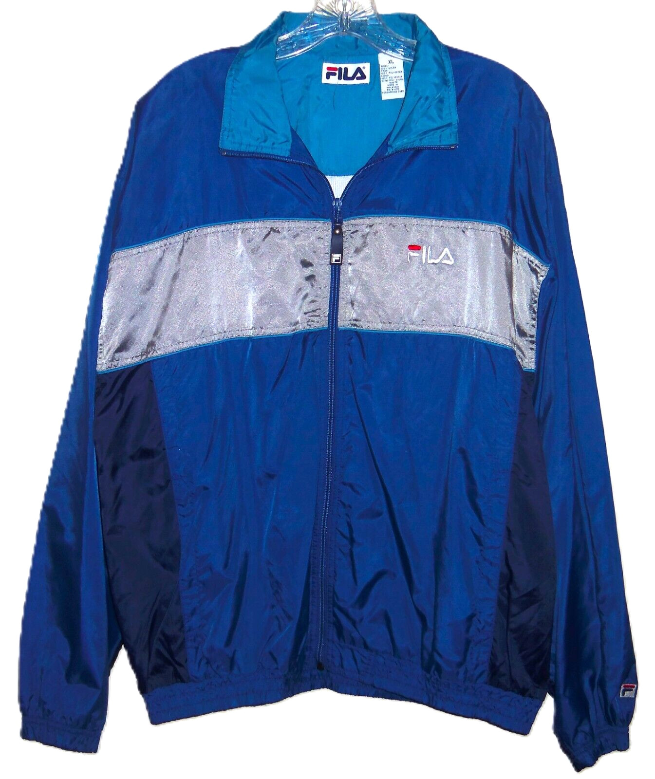 VINTAGE 90's FILA OG (NAVY/ BLUE/ SILVER) FULL ZIP WI… - Gem