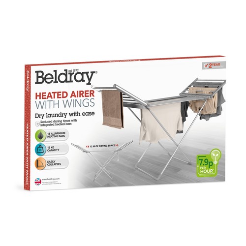 Beldray Heated Clothes Airer Drying Rack Collapsible Heated Bars ...