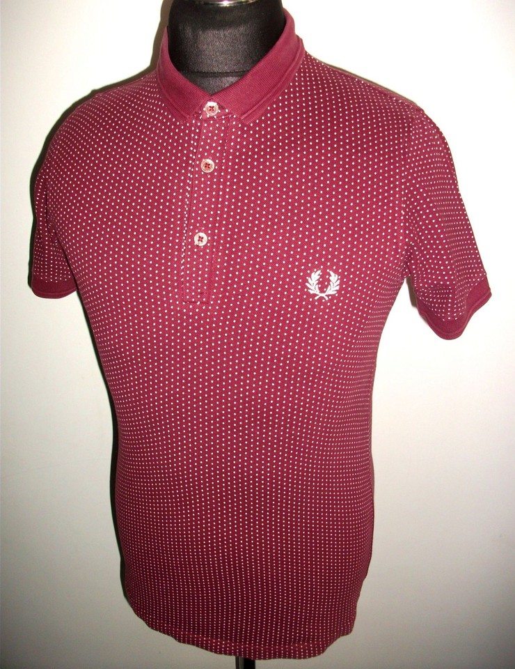 FRED PERRY POLO T SHIRT TEE TOP S Red Spotted Polka Dot MOD SCOOTER ...