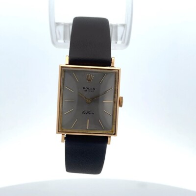 Rolex Cellini 18K Yellow Gold Silver Dial Brown Leather Band | eBay