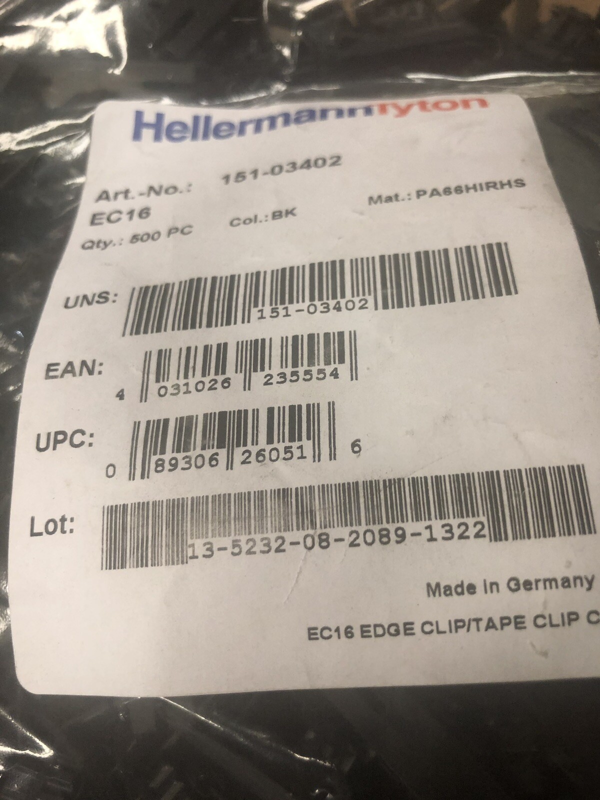 100 HellermannTyton 151-03402 Edge Clip and Tape Clip EC16 Panel Thickness | eBay