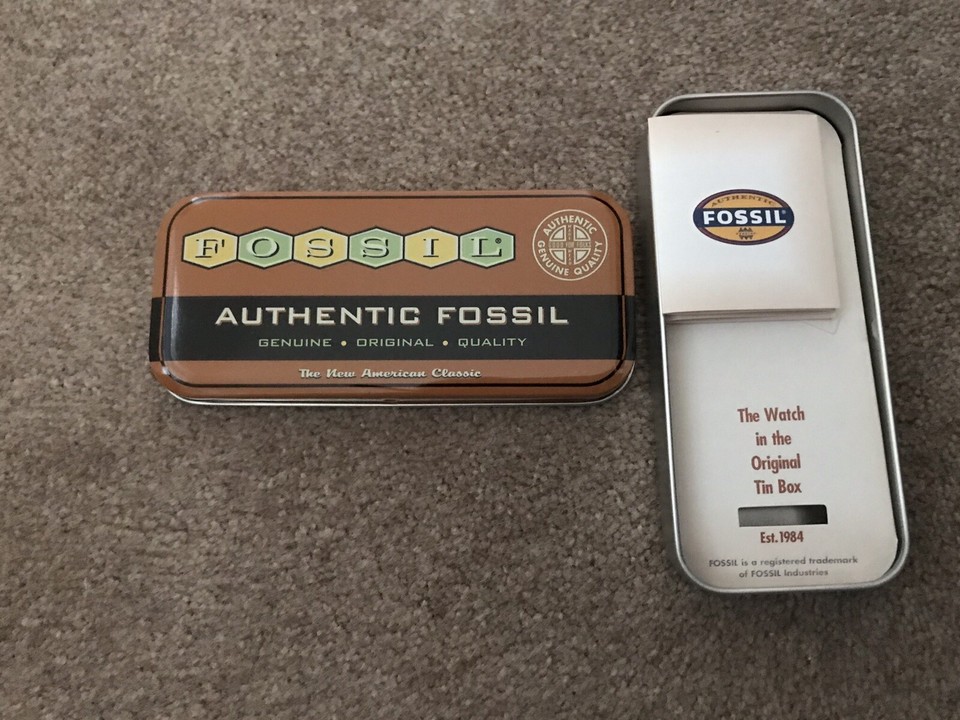 Authentic Fossil tin watch Box empty 5.5" X 2.5" X 0.75" Series 0054D 6 ...
