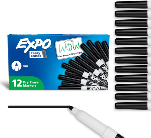 Dry Erase Markers, Low Odor Ink, Black, Fine Tip, 12 Count 744110430301 ...