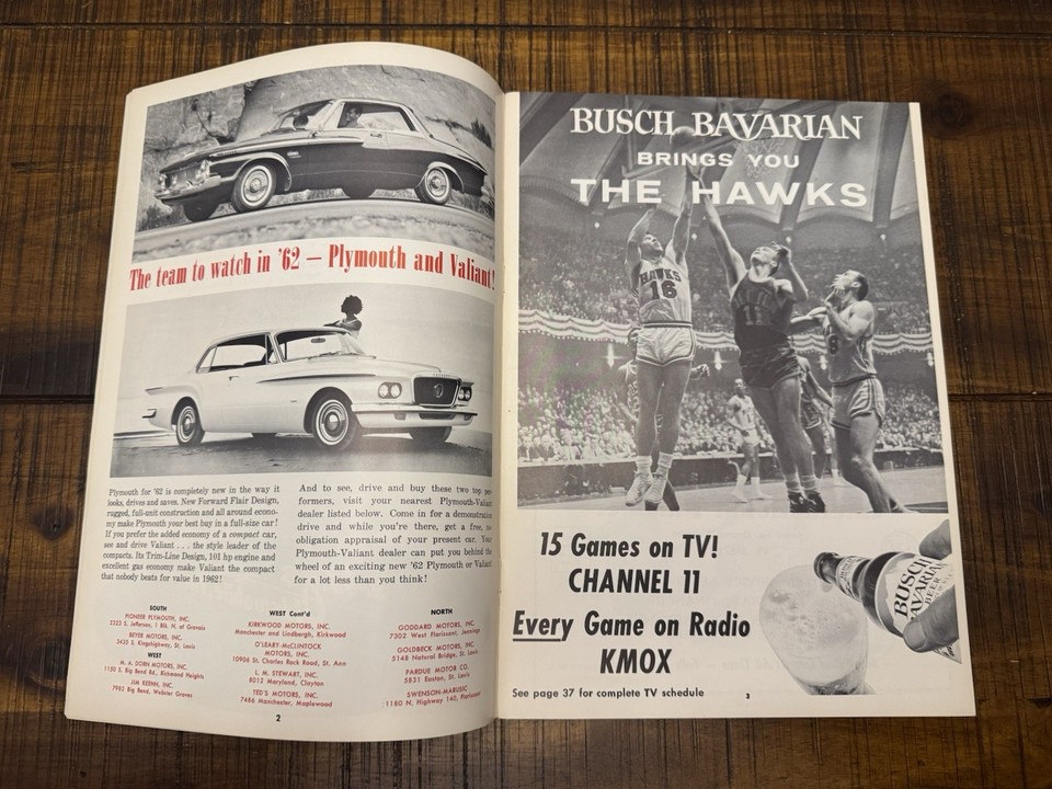 1961-62 St. Louis Hawks vs. Syracuse Nationals Basketball Program ...