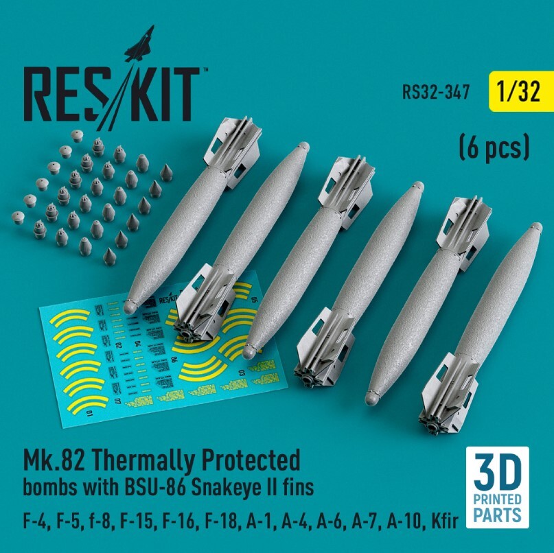 MK.82 THERMALLY PROTECTED BOMBS WITH BSU86 SNAKEYE II FINS 1/32 Reskit ...