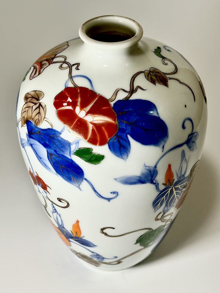 Japanese Antique Morning Glory Overglaze Vase by Tominaga Genroku Meiji ...