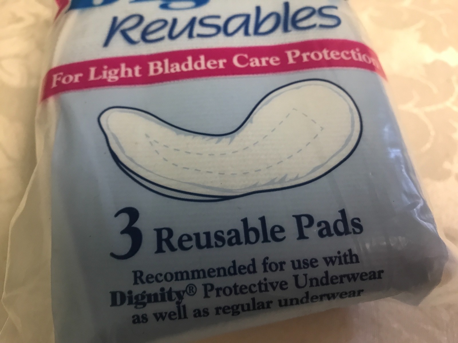 Dignity Reusable Washable Personal Pad 4''x12'' Blue Pack of 3 **BRAND ...
