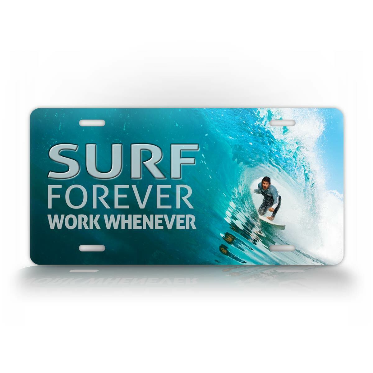 Surfing Wave License Plate "Surf Forever, Work Whenever" Surfer Beach ...
