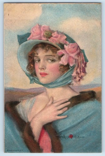 c1910's Pretty Woman Floral Hat Edward Gross Signed Artist Antique ...
