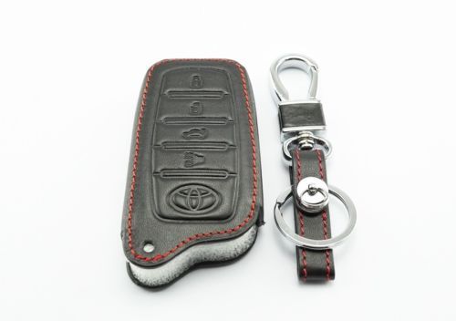TOYOTA NEW FORTUNER 2015-17 KEY REMOTE COVER BLACK LEATHER RED THREAD ...
