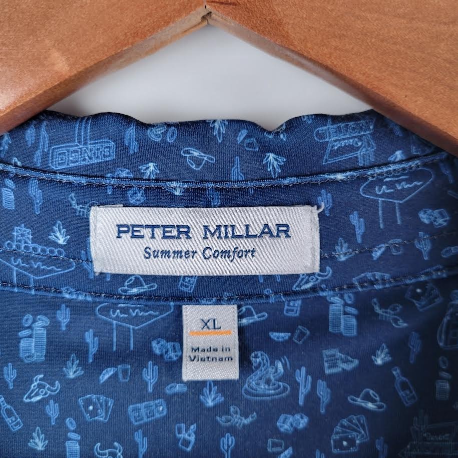 Peter Millar Summer Comfort Men's XL Navy Badlands Bluff Golf Polo Las ...