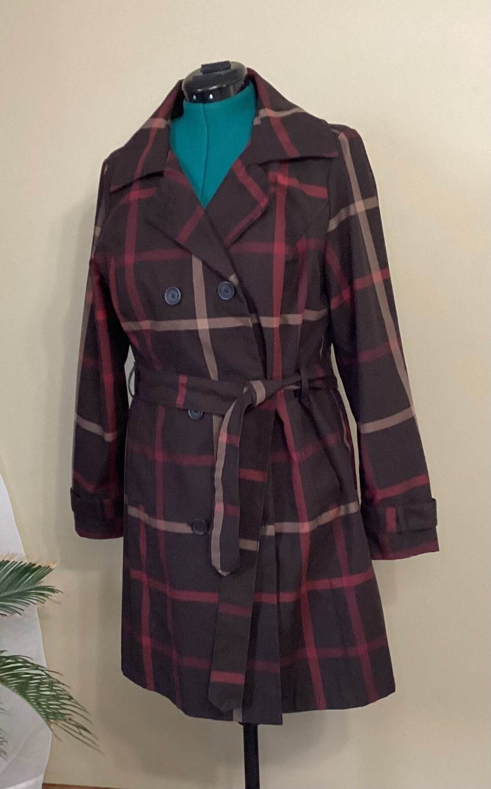 Merona Water Repellent Plaid Trench Coat - XL | eBay