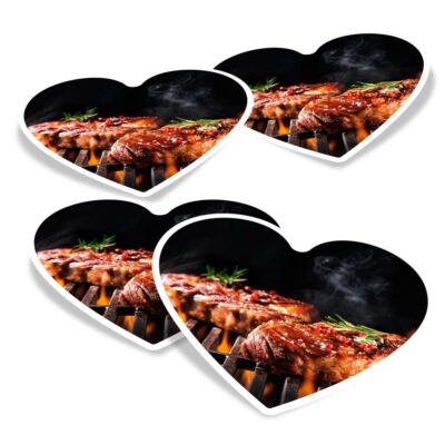 4x Heart Vinyl Stickers Beef Steaks Grill BBQ Restaurant #50230 | eBay UK