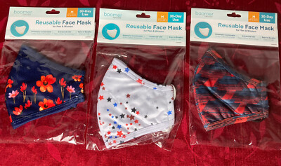 Boomer Naturals Nano Silver Technology (3) Prints Reusable Face Mask ...