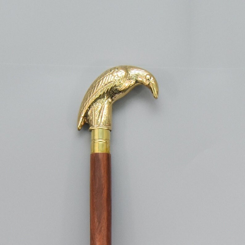 ANTIQUE BRASS BIRD STYLE HEAD HANDLE VICTORIAN WOOEN … - Gem