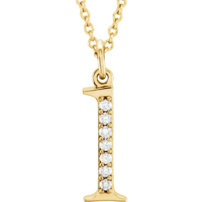 14K Yellow Gold .03 CTW Natural Diamond Lowercase Initial L 16 ...
