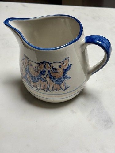 Louisville Stoneware Three Little Pigs Blue Spotted Bandanas Pitcher ...