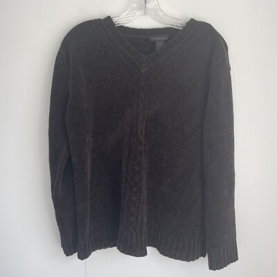 Express Women’s LARGE Brown Chenille V Neck Sweater Acrylic | eBay
