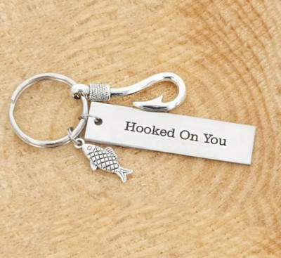 Hooked On You Keychain Couples Love Fishing | eBay