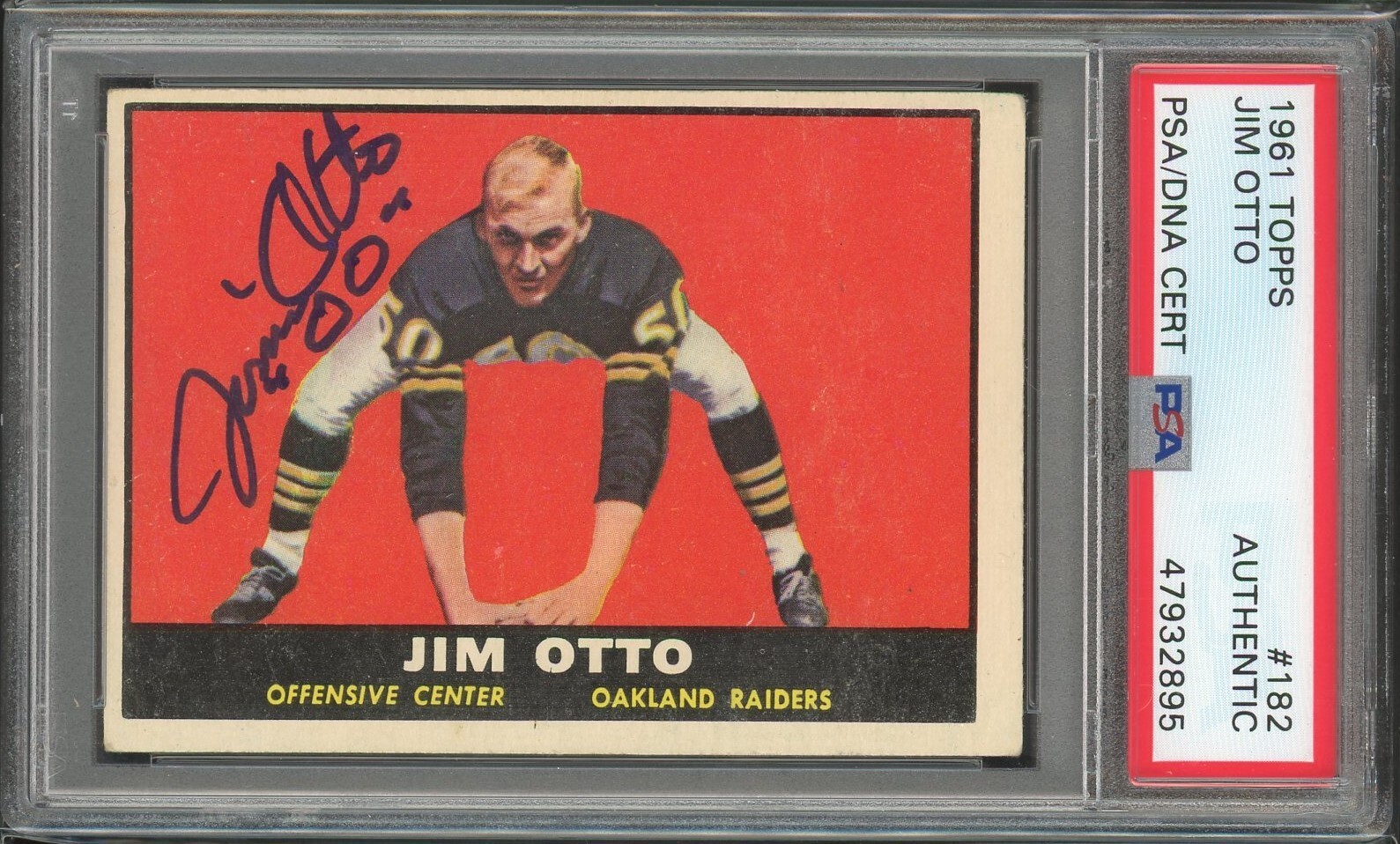 Jim Otto Signed 1961 Topps #182 PSA/DNA Raiders Rookie Autograph RC HOF ...