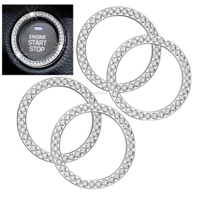 4 Piece Silver Bling Crystal Rhinestone Car Engine Ignition Button ...