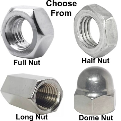 M3 M4 M5 M6 M8 M10 M12 M16 NUTS FULL HALF DOME LONG NUT TO FIT METRIC ...
