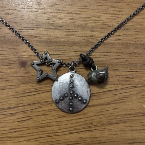 Fossil Silver Tone Star Peace Sign Bird Key & Lock Pendant 18" Necklace ...