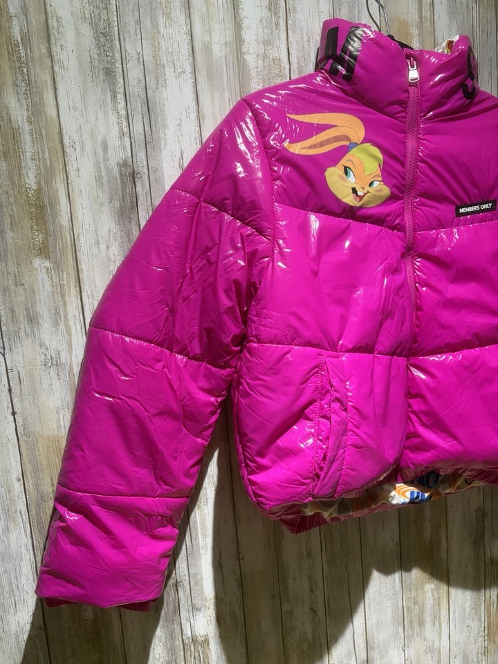 Space Jam Members Only Women High Shine Puffer Printed Lining Jacket XL ...