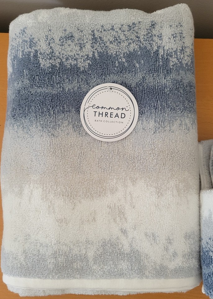NWT Common Thread 3 piece Towel set Bath Hand Face Blue Gray Ombre ...