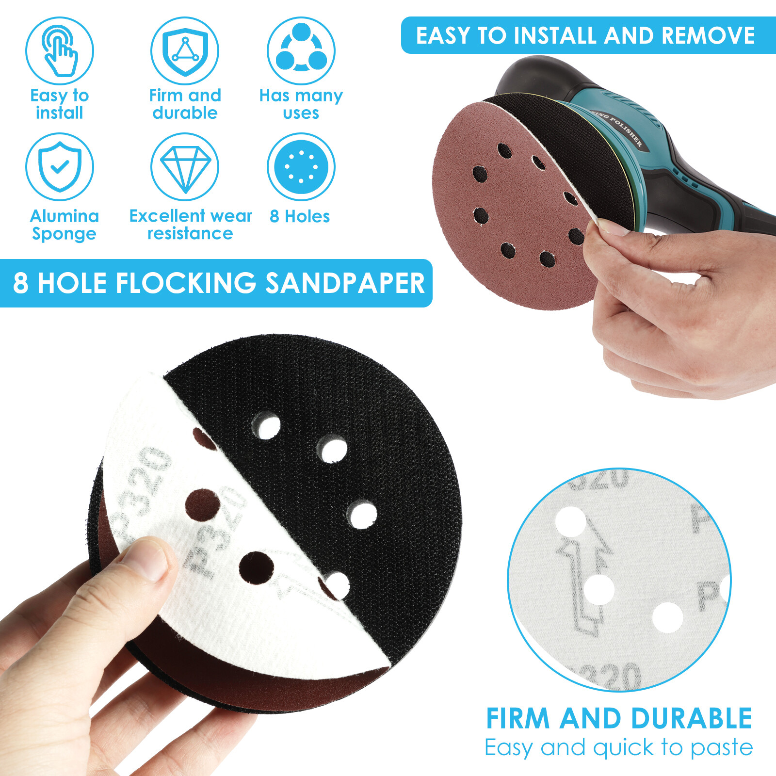 35Pcs Sanding Discs 5inch Hook and Loop Sandpaper 8 Holes Round ...