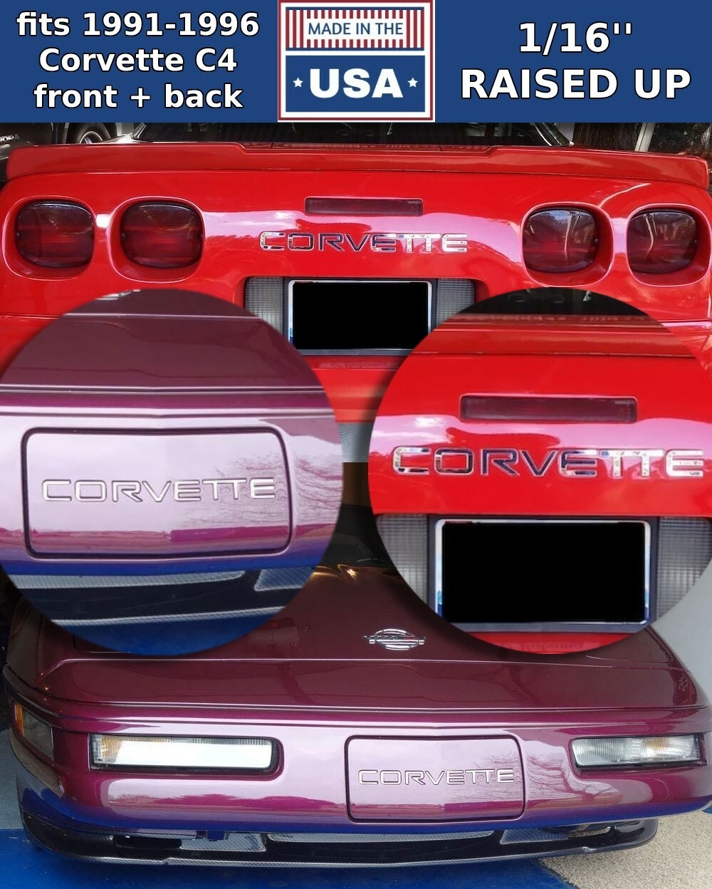 Chrome FRONT & REAR Plastic Raised Letters Inserts fits Corvette C4 ...