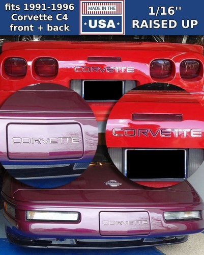 FRONT & REAR : Chrome Plastic Raised Letters Inserts fits Corvette C4 ...