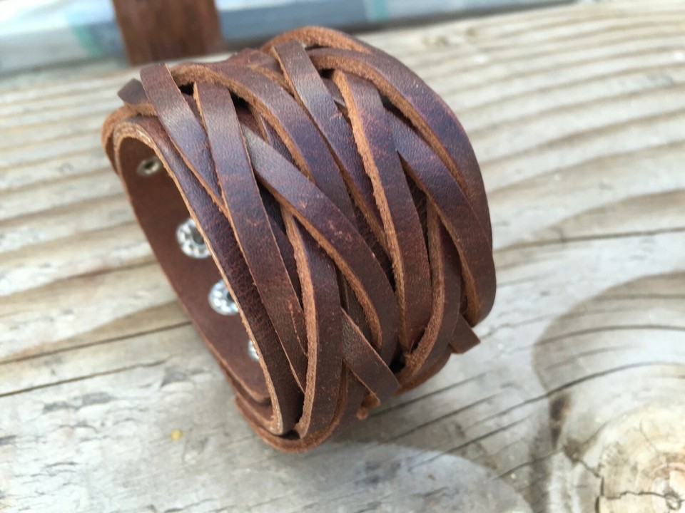 Men's Punk Wide Genuine Leather Belt Wristband Bangle Cuff Bracelet ...